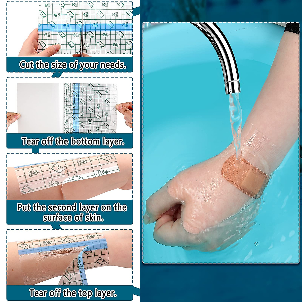 Threlaco 8 Rolls Tattoo Aftercare Bandage Adhesive Waterproof Bandage Transparent Film Dressing Skin Tape Cover Dressing Tape Roll for Tattoo Supplies Swimming Shower, 2" 3" 4" 6" x 2.2 Yard