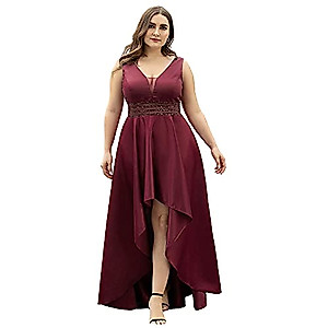 Ever-Pretty Women's V-Neck High Low Gown Cocktail Plus Size Evening Gowns Formal Dress Burgundy US20