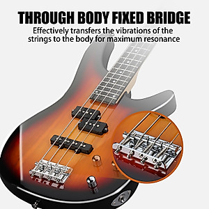 Ktaxon 4 String Electric Bass Guitar, Full Size Standard Right Handed Rosewood Fingerboard Beginner Kit with Cable Wrench Tool (Sunset)