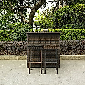 Crosley Furniture Palm Harbor 3-Piece Wicker Outdoor Bar Set with Two Stools for Backyard, Patio, Deck, Balcony, Brown