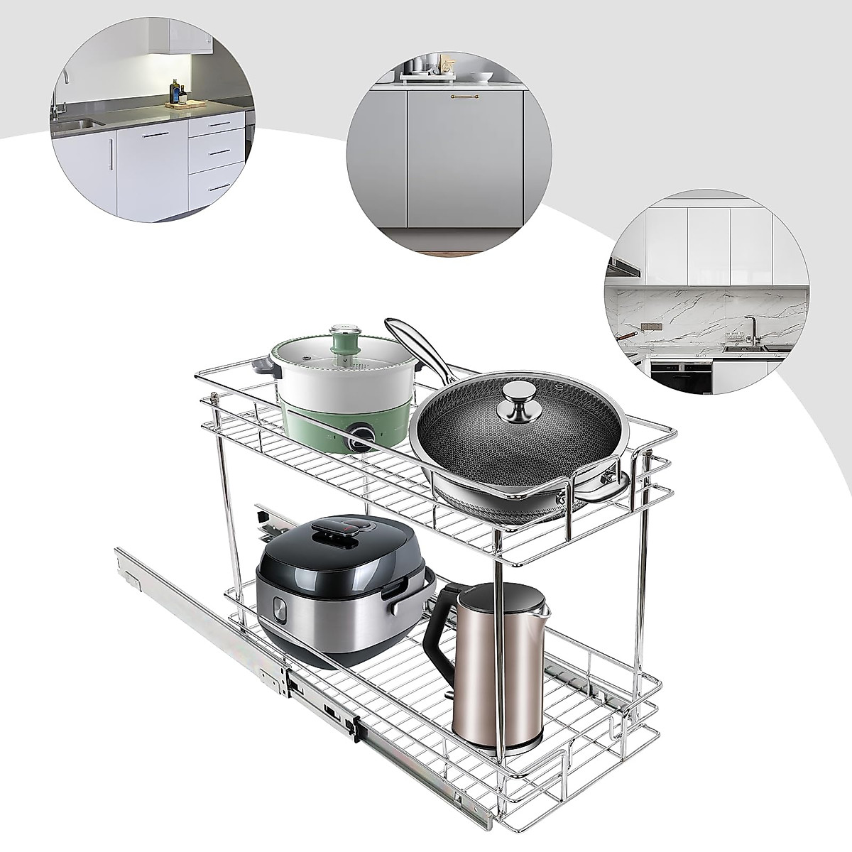 Gagalayong Under Sink Organizers and Storage, Pull Out Cabinet Organizer, 2-Tier Slide Out Kitchen Basket Sink Shelf Cabinet Organizers Adjustable L Shape Counter Organizers (10.5" W X 21.5" D)