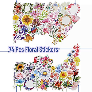Mr. Pen- Floral Stickers Laptop, 74 pcs, Stickers for Water Bottles, Flower Stickers, Cute Stickers, Stickers for Teens, Stickers Aesthetic, Laptop Stickers, Waterproof Stickers