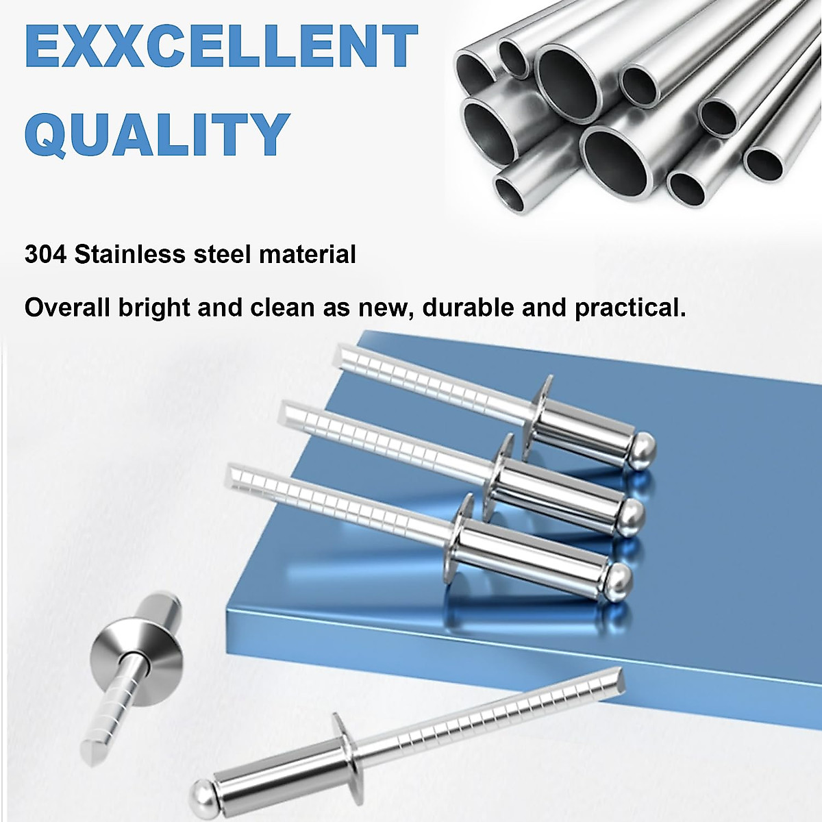 Seept 110pcs Steel Rivets 7-Sizes 304 Stainless Steel Pop Rivets Assortment Kit 1/8",5/32",3/16" Pop Rivets Stainless Steel Blind Rivets kit Rosette Rivets Stainless Steel Rivet