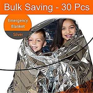 Essenhome 30 Pcs Emergency Mylar Thermal Blanket,fire Blanket,Gigantic Space Blanket 82 * 52 in. Marathons and Car Use