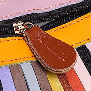 Segater Women Multicolour Hobo Bag Sheepskin Random Patchwork Shoulder Bag Colorful Tassels Handbag Purses