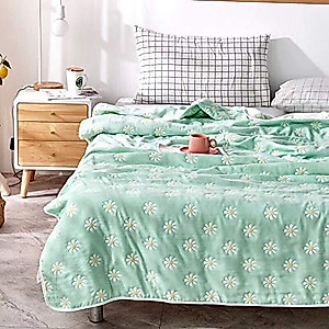 SANACYNA 6-Layer Gauze 100% Cotton Muslin Blanket Sunflower Queen Size 90"x90" Bed Blanket Lightweight Soft And Breathable Blanket For Sofa Bed Coverlet All Seasons Both sides (Green, Queen (90"x90"))