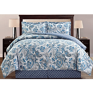 Grand Linen - 3-Piece Fine Printed Duvet Cover Set Queen Size - 1500 Series high Thread Count Brushed Microfiber - Luxury Soft, Durable (Turquoise Blue, Grey, Navy Paisley)