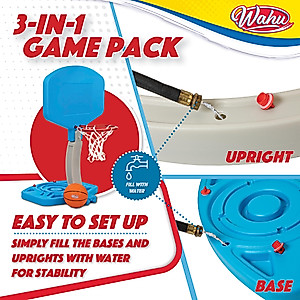 Wahu 3-in-1 Pool Sports Game Pack with Basketball and Hoop, Volleyball and Net, and Paddles and Paddle Balls, Pool Volleyball, Basketball, and Paddle Ball Set