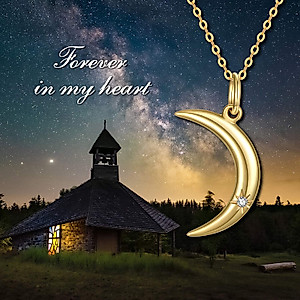 SISGEM 14K Gold Natural Diamond Moon Pendant Necklaces Jewelry Anniversary Presents for Women, Wife, Mom,16"+2"