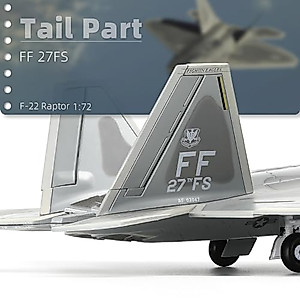NUOTIE Classic USA F22 Raptor Fighter Attack Pre-Build Model 1:72 Aircraft Alloy Diecast Airplane Military Display Model Aircraft for Collection or Gift (FF 27th FS)