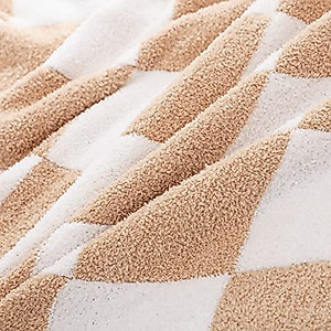 WESHIONGOO Brown Checkered Blanket Knit Throw Blanket with Checkerboard Reversible Chessboard Gingham Plush Cozy Warm Decor for Couch Bed Sofa(50"×60" inch)