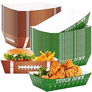 Helimoto 50PCS Super Bowl Party Supplies, Football Paper Snack Tray, Large Disposable Food Tray, Party Snacks Serving Trays for Taco Fries Hot Dog Super Bowl Decorations 2024 Party Favors Table Decor
