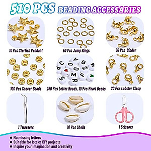 5310 Pcs Clay Beads 6mm 24 Colors Flat Round Polymer Clay Spacer Beads Heishi Beads Kit with 260 Pcs Letter Beads 240 Pcs Pendants and 4 Roll Elastic Strings for DIY Jewelry Making Bracelets Necklace