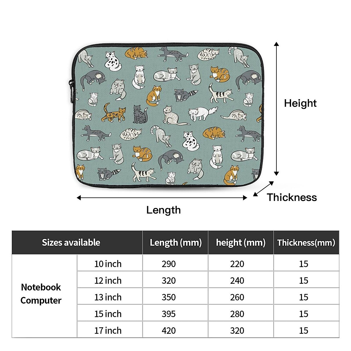 Cute Cats 13 inch Portable Laptop Sleeve Compatible with MacBook Air Notebook Computer Case for Men Women College School Students