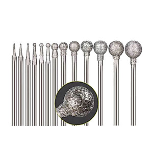 Luo ke 13 Pcs Ball Shape Diamond Burr - 3/32'' Shank Diamond Ball Burs Stone Carving Bits for Dremel Rotary Tool