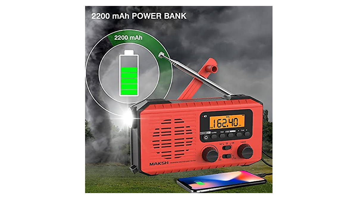 MAKSH 5-Way Emergency NOAA Weather Radio | Hand Crank & Solar