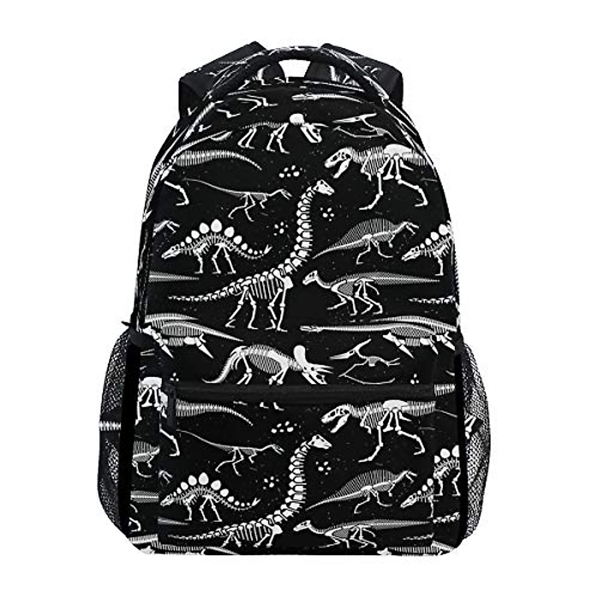 School Backpack White Dinosaur Skeleton Black Bookbag Travel Ruckack One_Size