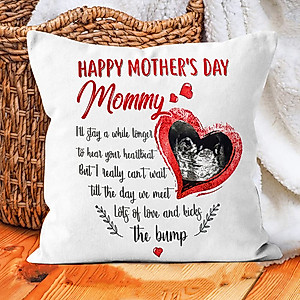 Vacedi New Mom Gifts, I'll Stay A While Longer to Hear Heartbeat Baby Sonogram, Personalized Square Pillow with Photo, Gifts for New Mom, Double Sided Sofa Couch Cushion, Gifts for Birthday