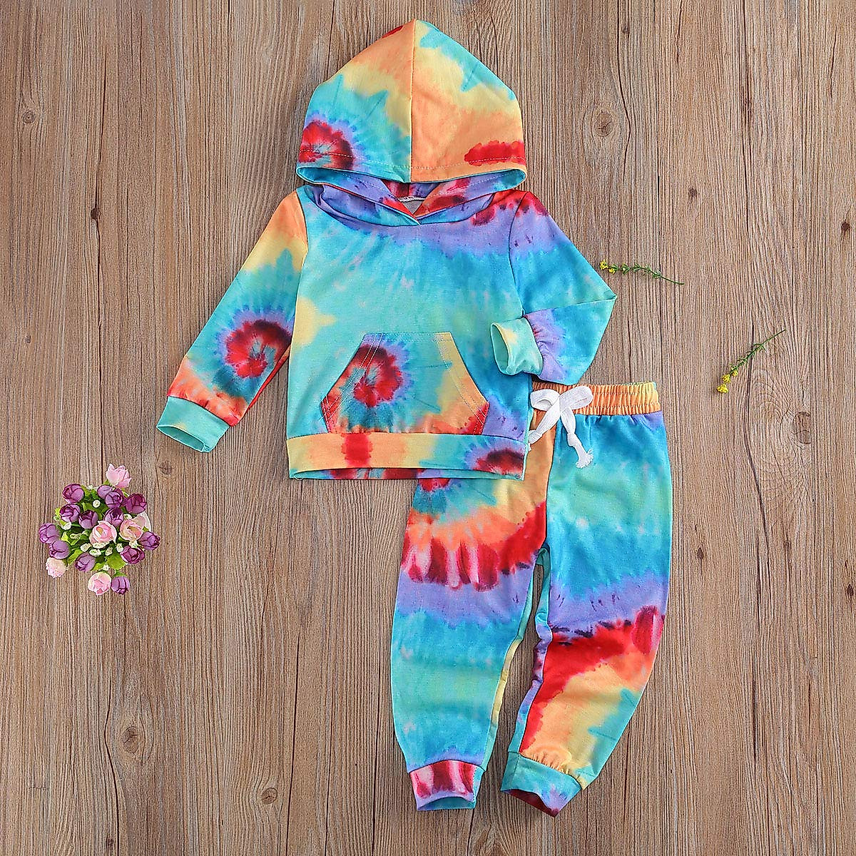 Toddler Baby Girl Boy Tie Dye Clothes Hoodie Long Sleeve Sweatshirt Top Drawstring Pants 2PCS Fall Winter Outfit Set (Tye Die Blue+Yellow, 2-3 T)