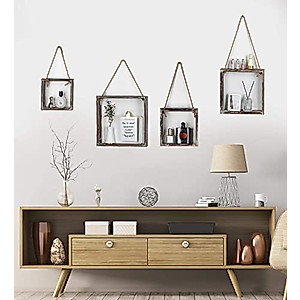 J JACKCUBE DESIGN Floating Hanging Square Shelves Wall Mounted Rustic Wood Cube Display Shelf Shadow Boxes Decorative Boho Home Décor for Living Room, Bedroom, Office, Set of 4 - MK571A