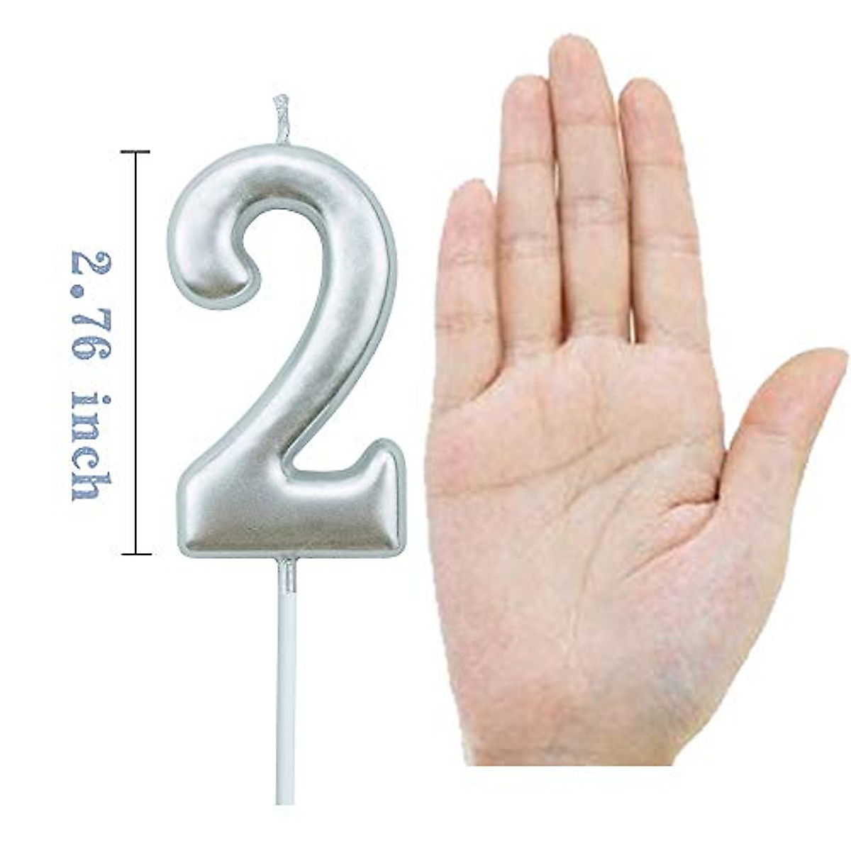 2nd Birthday Candle Two Years Silvery Happy Birthday Number 2 Candles for Cake Topper Decoration for Party Kids Adults Numeral 20 23 12 26 29 21 27 62 25