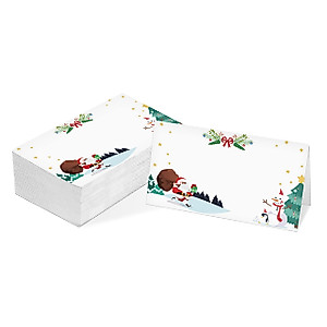 Table Place Card, Christmas Themed Tent Style Cards, Pack of 25 Half-Fold Reception Place Card with Santa Claus, Perfect for Christmas Party, Wedding, Bridal & Baby Shower, Birthday, Banquet A18