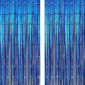 Twinkle Star 2 Pack Photo Booth Backdrop Foil Curtain Tinsel Backdrop Environmental Background for Birthday Party, Wedding, Graduation, Christmas Decorations (Blue)