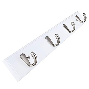 Wall Mount Coat Rack, 4-Hook Heavy Duty Wooden Key Organizer, Decorative Hook Rail for Entryway, Bedroom, Hallway, Mounted Hanger for Hats, Towels, Clothes, Bags (White)