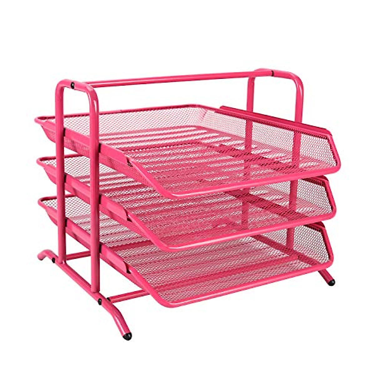 EasyPAG Desk Organizer Tray with 3 Sliding Trays for Letters Documents Mail Files Paper, Pink