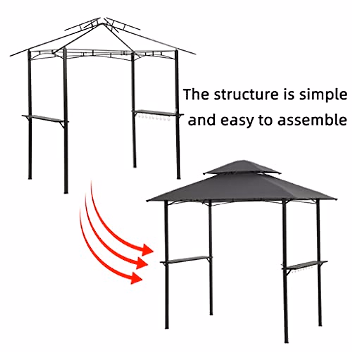 YTYZC 8x5Ft Outdoor Grill Gazebo Light Shelter Tent Double Tier Soft Top Canopy Steel Frame with Led Hook Counters