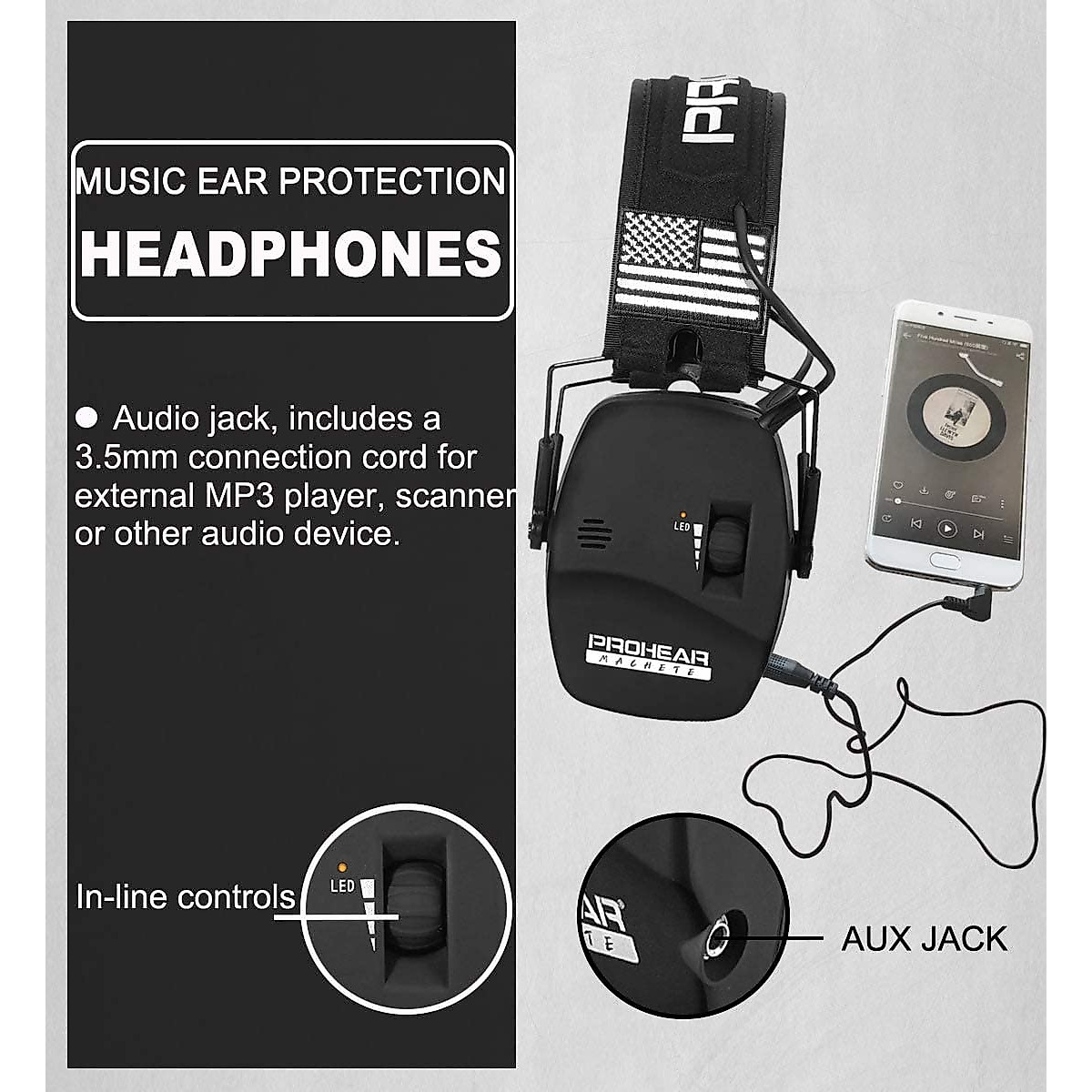 PROHEAR 036 Digital Electronic Shooting Ear Protection Patriot Sound Amplification Earmuffs & 016 Shooting Ear Protection Safety Earmuffs Gun Range Hunting (Black)