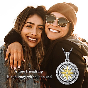 Friendship Necklace Sterling Sliver Compass Necklace for Women -Best Friend Birthday/graduation Gifts for Women