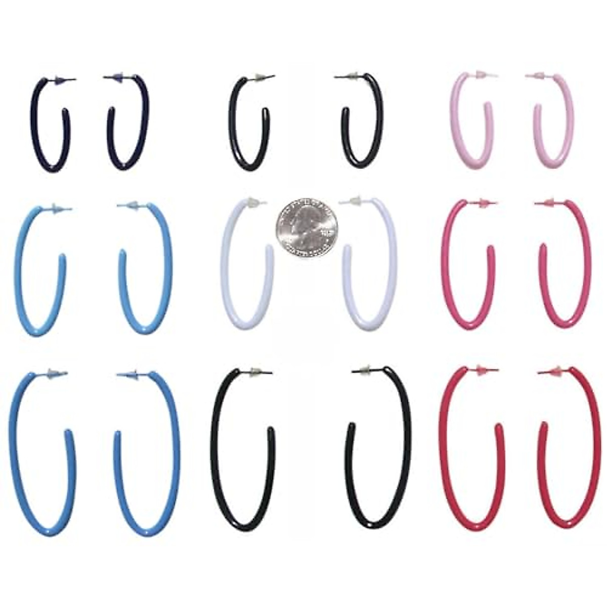 6 Pairs Multi Colors Oblong Hoop Acrylic Nylon Plastic Post Earrings Medical Hypoallergenic No Metal Studs Sensitive Ears