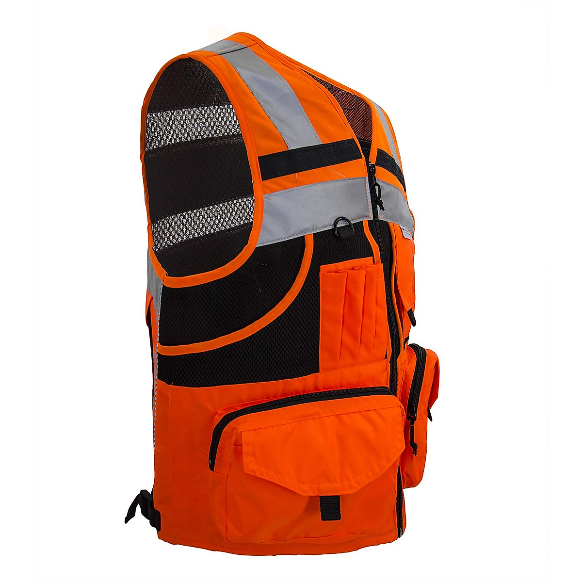 ZUJA 3M Reflective stripes Safety Vest Hi-vis Orange knitted Vest with 10 pockets Bright Construction Workwear for men and women. (Extra Large)