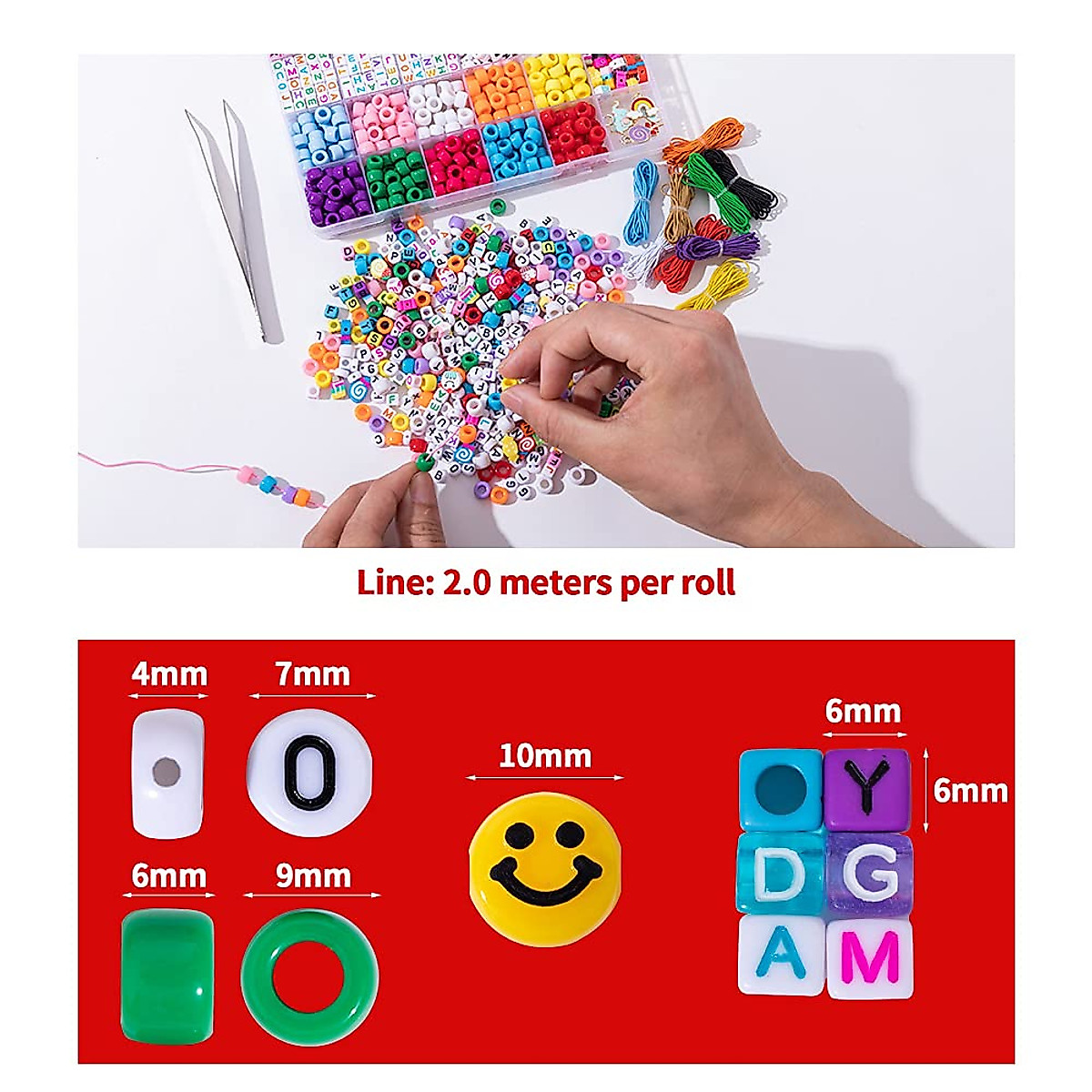 seizefun Friendship Bracelets Making Kit ,Kandi Bracelet Kit with Pony Beads Elastic String Charm Smiley Face and Letter Beads for Kids Crafts and Jewelry Making Kits, 6*9MM 6*6MM