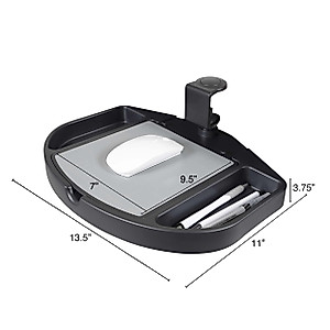 Stand Up Desk Store Clamp On 360 Degrees Swivel Out Mouse Tray with Storage for Desks and Tables Up to 1.5" Thick