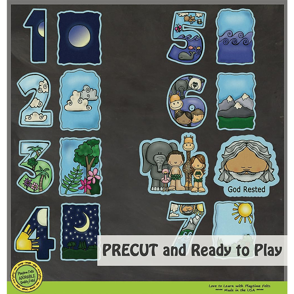 Days of Creation Bible Felt Set | 16 PRECUT & Ready to Play Colorful & Durable Bible Felt Figures for Toddlers, Preschool & Kindergarten | Reusable Bible Felt Board Stories