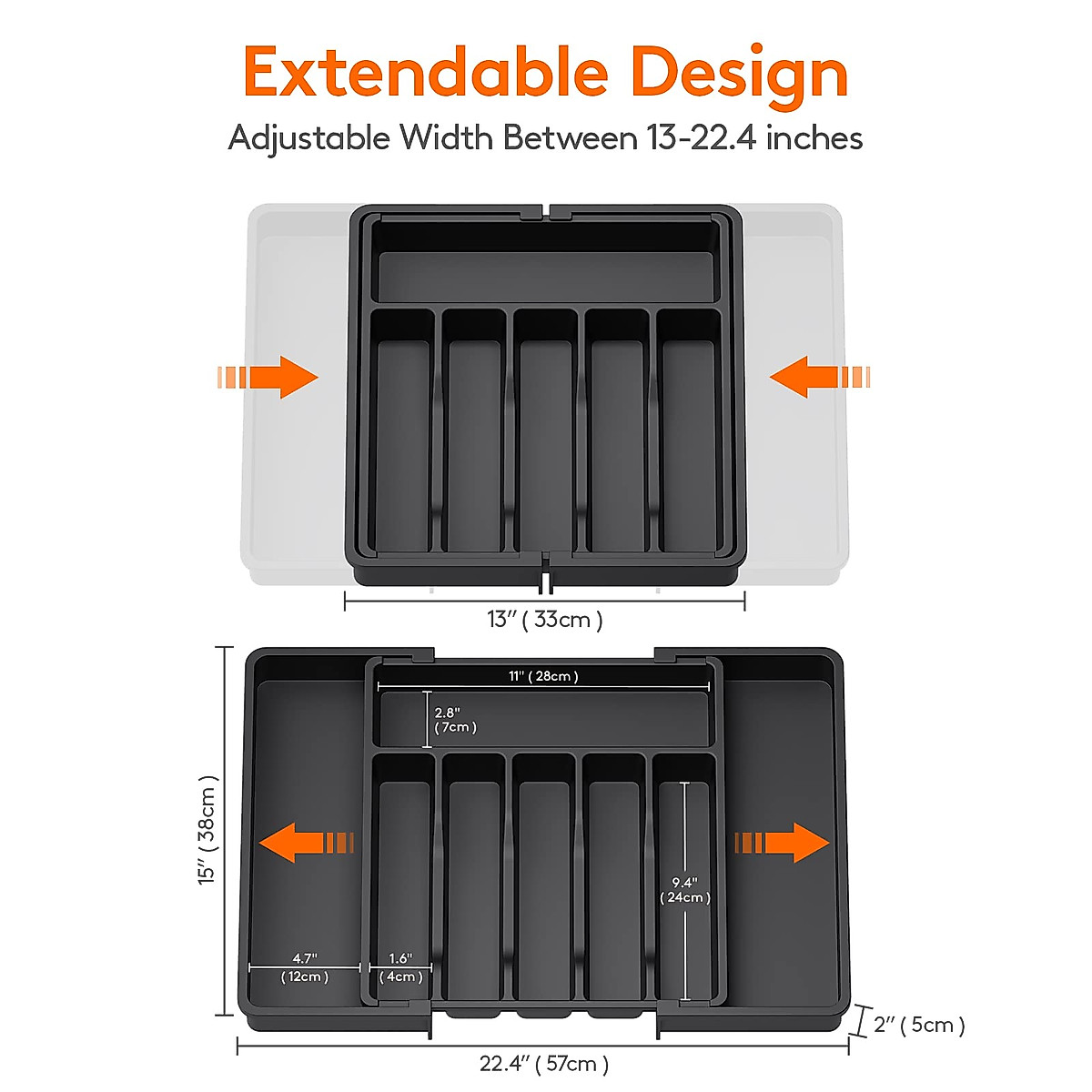 Lifewit Silverware Drawer Organizer, Expandable Utensil Tray for Kitchen, 5 Pack Drawer Dividers Plastic 4" High, 11-17" Adjustable Drawer Organizers