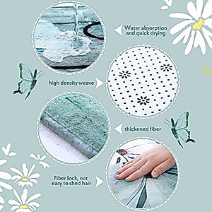 Moukeren 4 Pcs Teal Blue Daisy Butterfly Shower Curtain Set with Non Slip Rugs Toilet Lid Cover and Bath Mat Rustic Farmhouse Shower Curtain Turquoise Shower Curtain with Hooks Sets