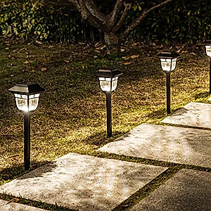 LeiDrail Solar Pathway Lights 4 Pack Solar Outdoor Lights Pathway with 2 Modes IP65 Waterproof Glass Metal Garden Lights Solar Powered 30 LM Warm White Landscape Lighting for Yard Patio Walkway Lawn