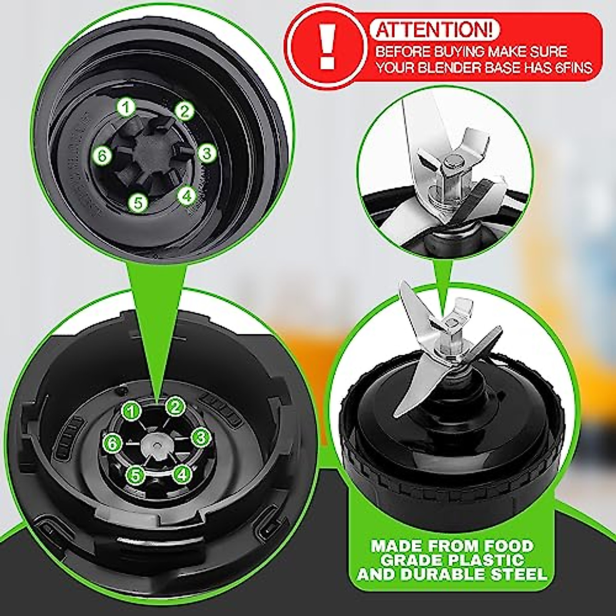Ninja Blender Cups Replacement Blades - 6 Fin Ninja Replacement Blades Black and Decker Blender Parts Ninja Blender Cup for Bl Series - Ninja Blender Blade 16Oz Ninja Blades Replacement Cup Blender
