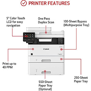 Canon imageCLASS MF453dw All-in-One Wireless Monochrome Laser Printer | Print, Copy, & Scan| | 5" Color Touch LCD | One Pass Duplex Scan