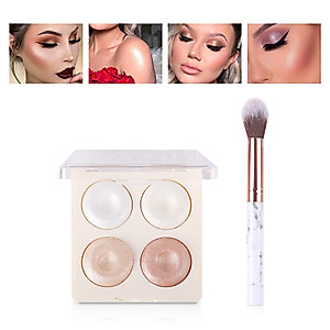 MEICOLY Highlighter Makeup Palette,4 Colors Baked Powder Contour Bronzer Palette,Face White Shimmer High Glow Brighten Highlighters Makeup with Marble Makeup Brush - Vegan, Cruelty Free,01