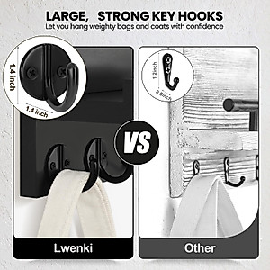 Lwenki Wall Mounted Key Holder - 9.8" x 6.7" x 4.2" Decorative Wall Shelf with Hooks Holds Key Rings, Dog Leash, Wallet, Purse - Real Paulownia Wood Entryway Shelf for Rustic Farmhouse Decor (Black)