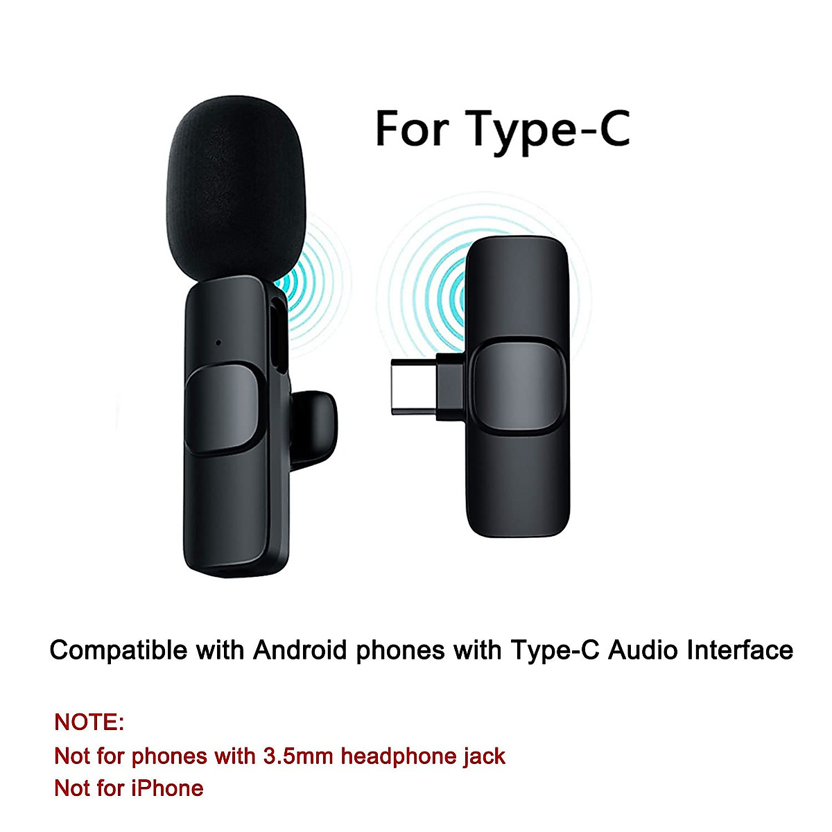 AKARMOVO Wireless Lavalier Microphone for Type-C Android Phone, Plug-Play Lapel Clip-on Mic with 2 Microphones for USB-C Port, Auto Sync Noise Reduction for Video Recording, Interview, Vlog
