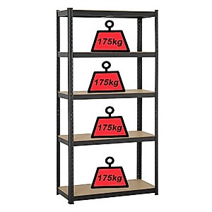 59 Inch Storage Shelving Unit 5-Shelf Adjustable Height Garage Shelving Units Kitchen Shelf Organizer Rack, Metal Steel Frame MDF Boards 386lbs Max Load Per Tier, 27.5" x 12" x 59", Black