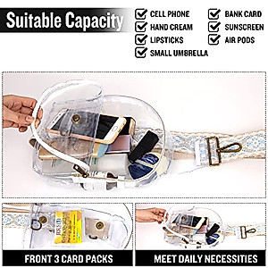 UIXIZQ Women Clear Sling Bag Stadium Approved, Small Crossbody Chest Backpack Guitar Strap Mini Casual Transparent PVC Daypack for Concert or sport events (Black/Grey)