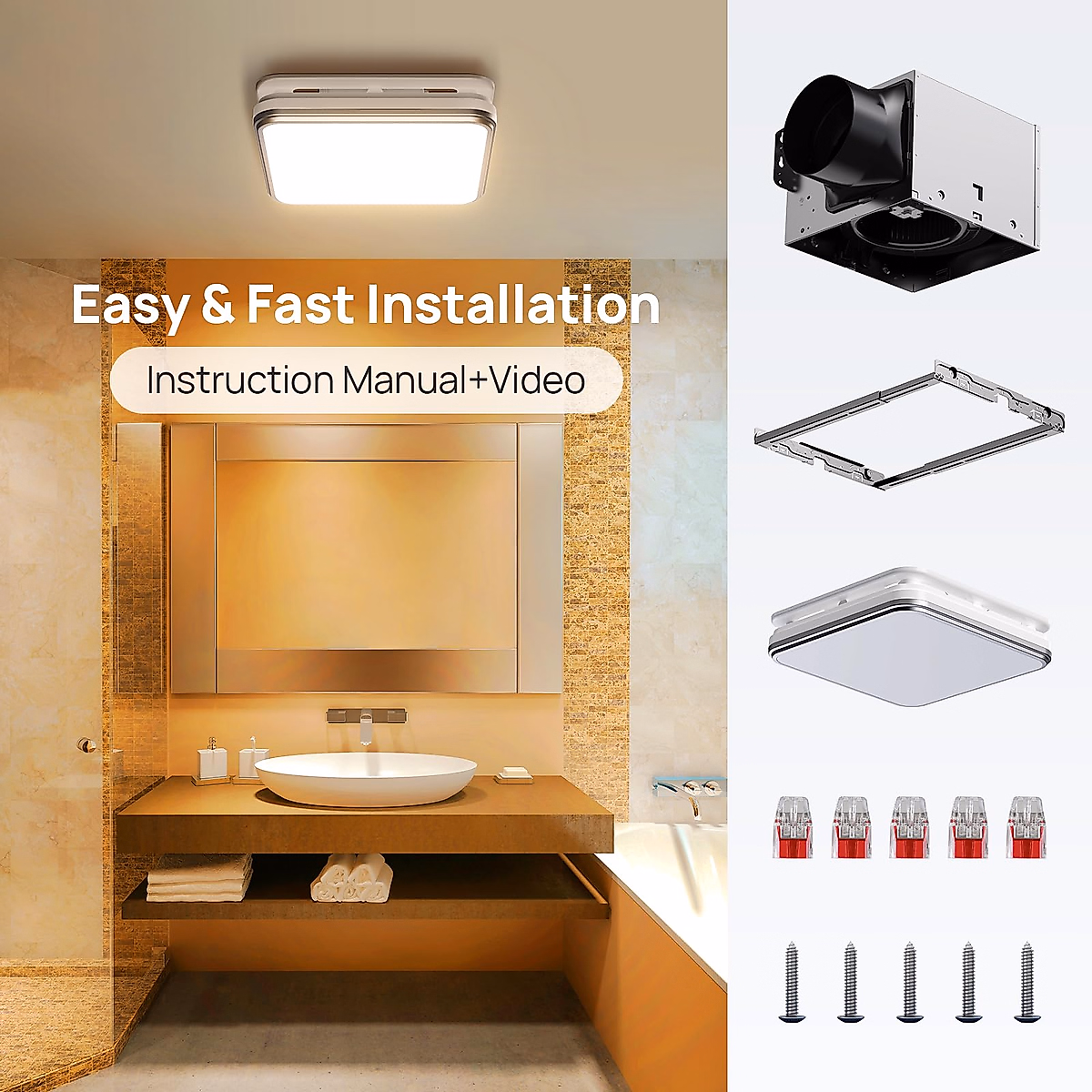 Consciot Bathroom Exhaust Fan with Light, 110/160 CFM Adjustable, 1.0 Sone, 40W Bathroom Ventilation Fan with Light for Ceiling, 1500lm LED Light 3000K/4000K/5000K Selectable & 2700K Nightlight