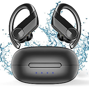 ZZN Wireless Earbuds Bluetooth Headphones, Sports Headsets with Earhooks Noise Canceling 30H Battery Waterproof IPX7 Earphones with Charging Case for Gym Running Workout