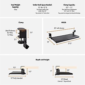 Stand Steady Easy Clamp-On Keyboard Tray - Extra Large Size - No Need to Screw Into Desk! Slides Under Desk - Easy 5 Min Assembly - Great for Home or Office!
